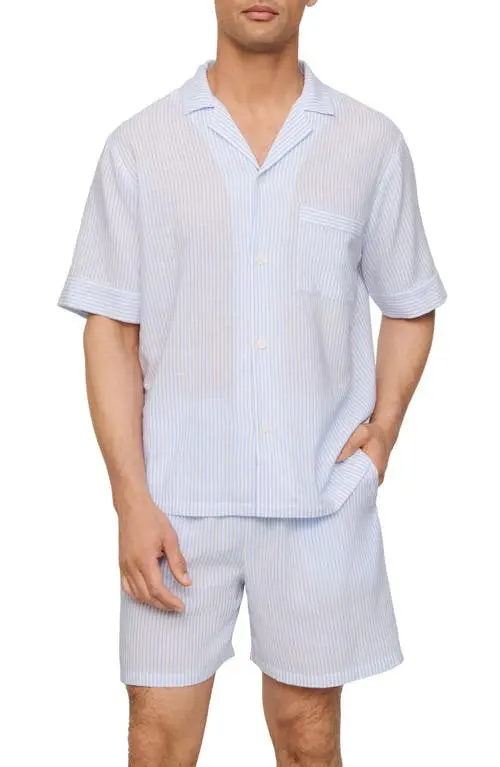 Eberjey Striped Short Pajamas - White/cornflower Blue