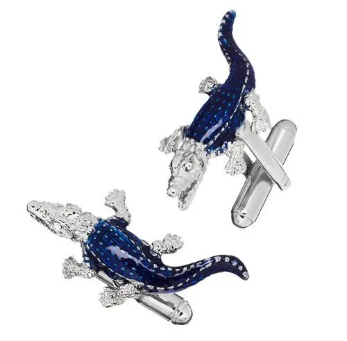 LINK UP Brightly Colored Crocodile Cufflinks - Blue