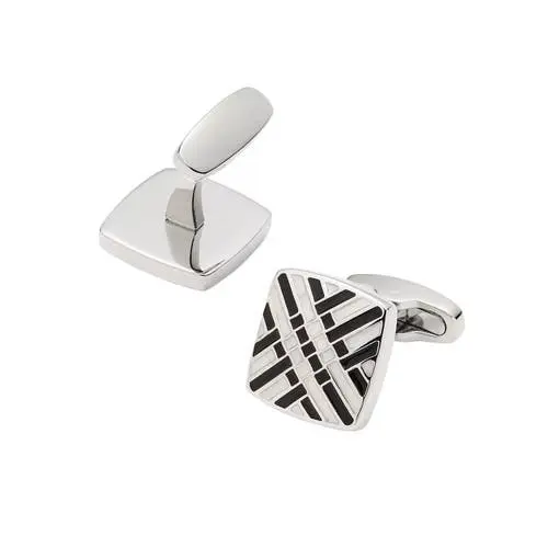 LINK UP And White Soft Square Enamel Cufflinks - Black