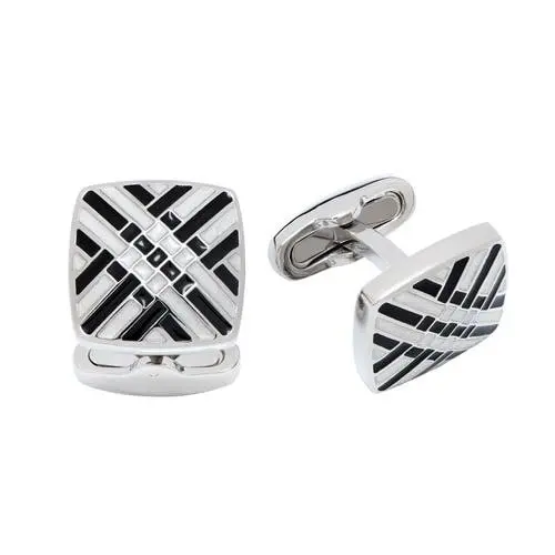 LINK UP And White Soft Square Enamel Cufflinks - Black