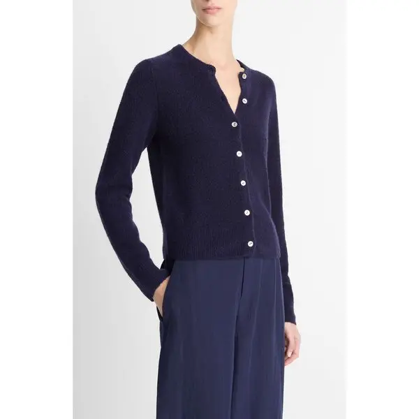 Vince Silk & Cashmere Bouclé Cardigan - Twilight