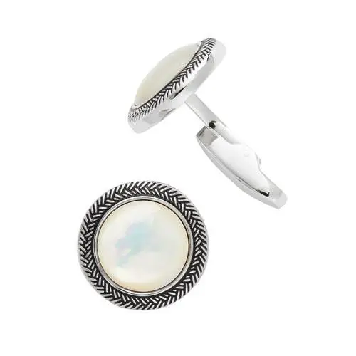 LINK UP Round Mother Of Pearl Antique Border Cufflinks - White