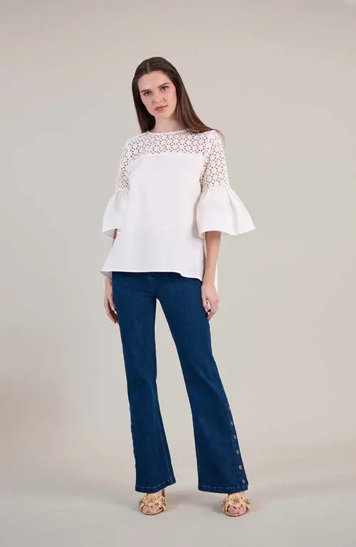 Anne Fontaine Piper Top With Sheer Sleeves