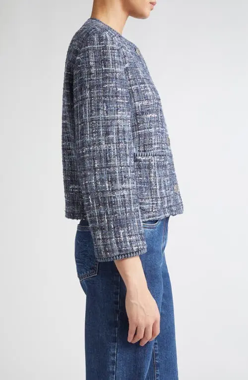 Etro Abstract Check Crop Bouclé Jacket - Multicolor Blue Base