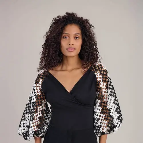 Anne Fontaine Mirella V-neck Top With Sheer Mesh Sleeves