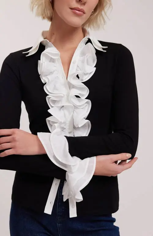 Anne Fontaine Long Sleeve Jersey Shirt With Ruffle Placket