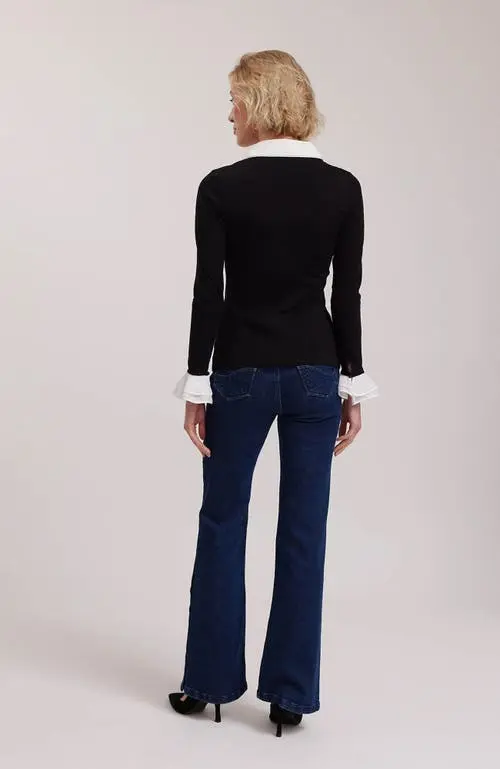 Anne Fontaine Long Sleeve Jersey Shirt With Ruffle Placket