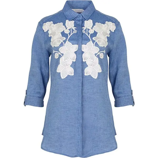 Anne Fontaine Linen Shirt With Floral Appliqu
