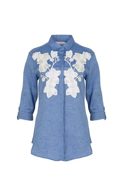 Anne Fontaine Linen Shirt With Floral Appliqu