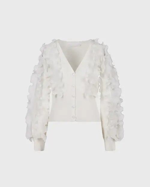 Anne Fontaine Ciline Long Sleeve Ruffle Cardigan - White