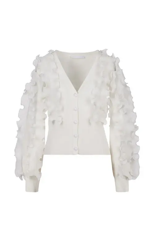 Anne Fontaine Ciline Long Sleeve Ruffle Cardigan - White