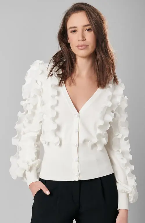 Anne Fontaine Ciline Long Sleeve Ruffle Cardigan - White