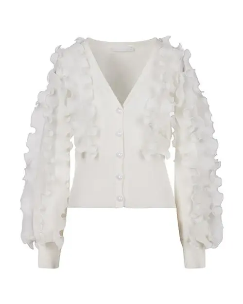 Anne Fontaine Ciline Long Sleeve Ruffle Cardigan - White