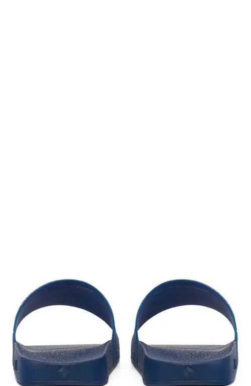 Mcm Monogram Print Rubber Slides - Blue