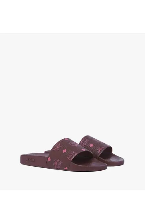 Mcm Monogram Print Rubber Slides - Cinnamon