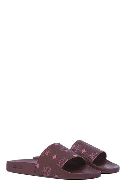 Mcm Monogram Print Rubber Slides - Cinnamon