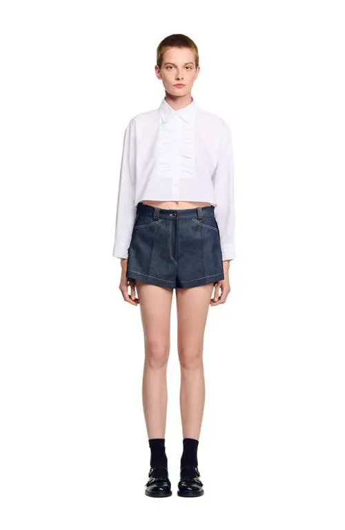 Sandro Denim Belt Loop Shorts - Deep Blue