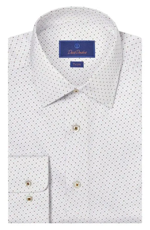 David Donahue Trim Fit Cotton Dress Shirt - White/chocolate