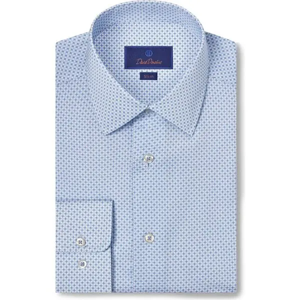 David Donahue Slim Fit Geometric Cotton Dress Shirt - Blue