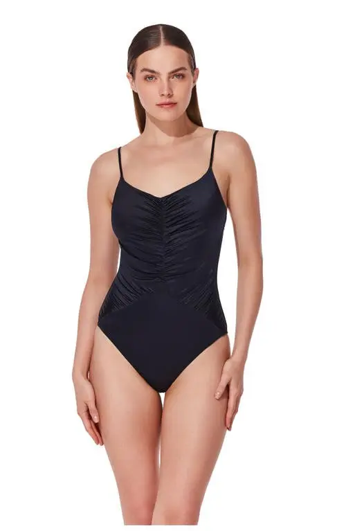 GOTTEX Mademoiselle V-neck Ruched One Piece - Black