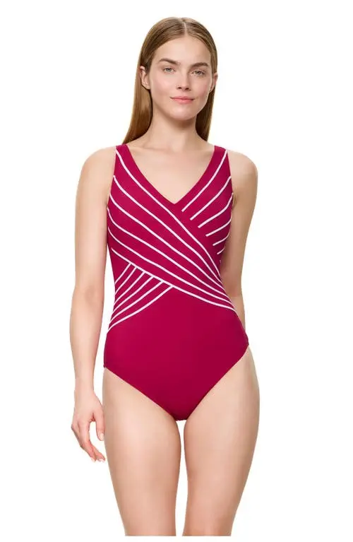 GOTTEX Embrace V-neck Surplice One Piece Swimsuit - Cherry