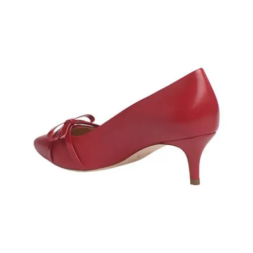 JOAN OLOFF SHOES Celine Tapered Kitten Heel Pumps With Bow Detailing - Red