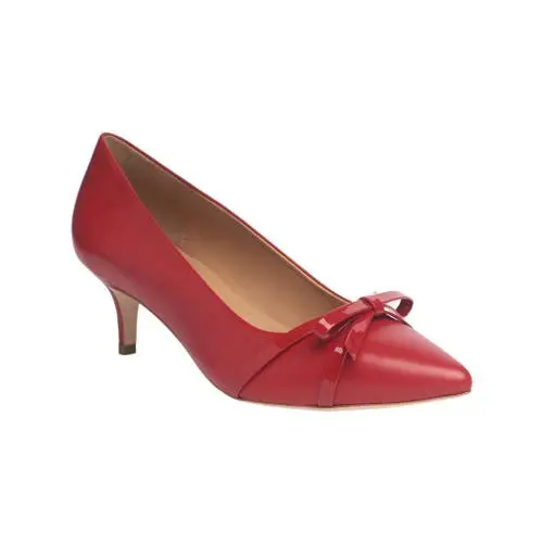 JOAN OLOFF SHOES Celine Tapered Kitten Heel Pumps With Bow Detailing - Red