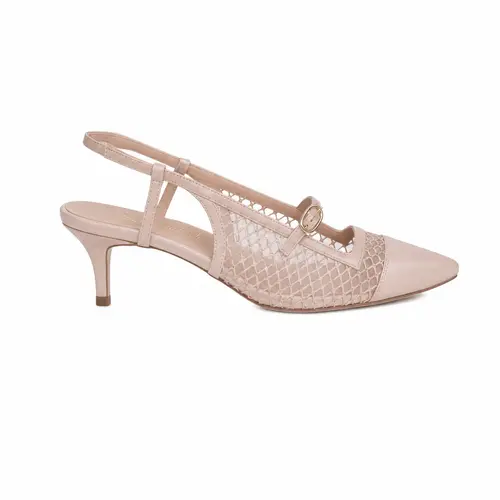 JOAN OLOFF SHOES Chloe Slingback Kitten Heel Pumps - Beige