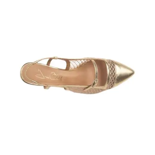 JOAN OLOFF SHOES Chloe Slingback Kitten Heel Pumps - Gold
