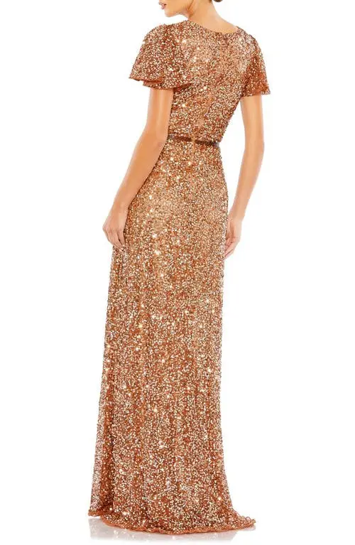Mac Duggal Sequined Butterfly Sleeve Gown - Copper