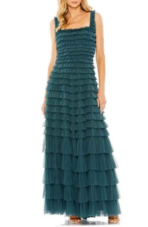 Mac Duggal Ruffled Mesh Gown