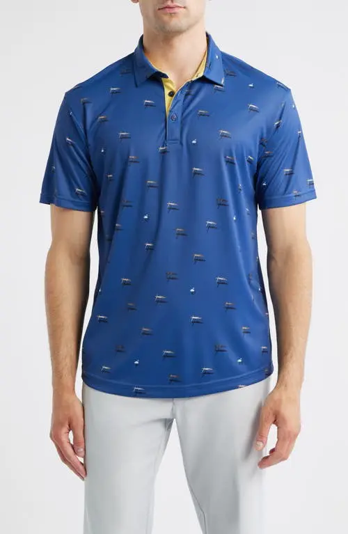 SWANNIES Pier Swimmer Print Performance Golf Polo - Navy