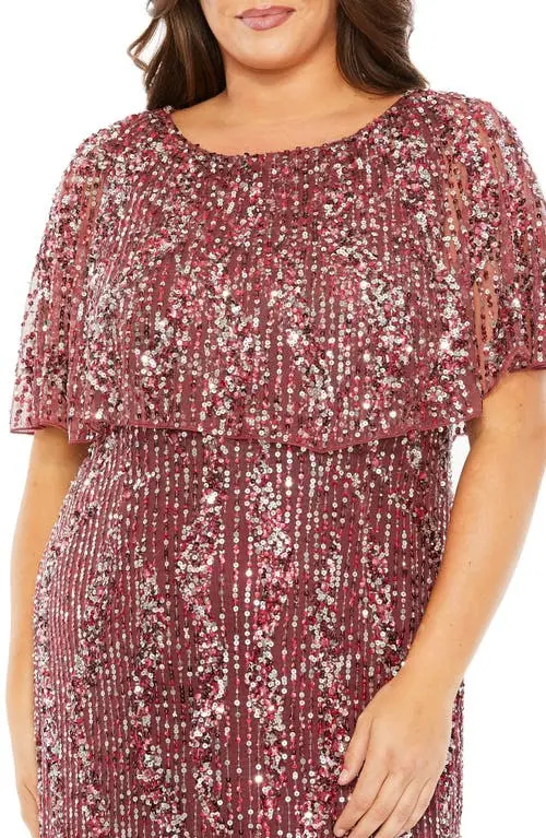 Mac Duggal High-neck Sequin Gown With Cape Sleeves - Mulberry