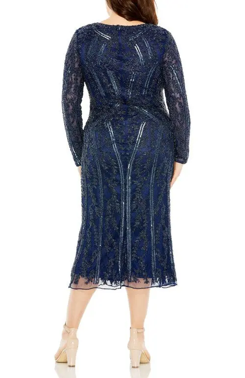 Mac Duggal V-neck Embellished Mesh Gown