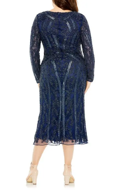 Mac Duggal V-neck Embellished Mesh Gown