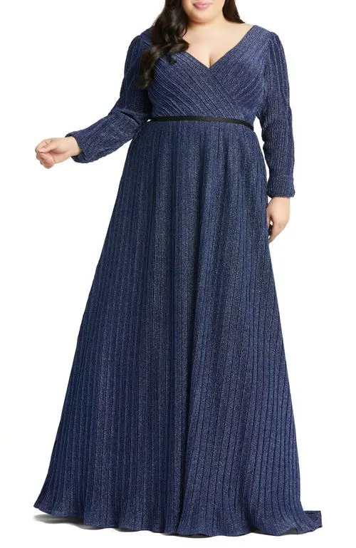 Mac Duggal Shimmering V-neck Evening Gown - Sapphire