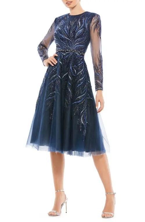 Mac Duggal Embellished Tea-length Cocktail Dress - Twilight