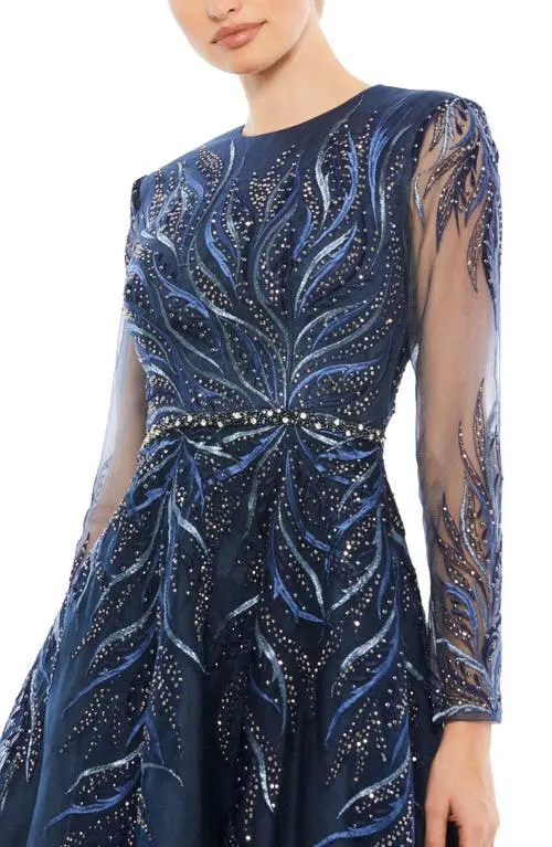 Mac Duggal Embellished Tea-length Cocktail Dress