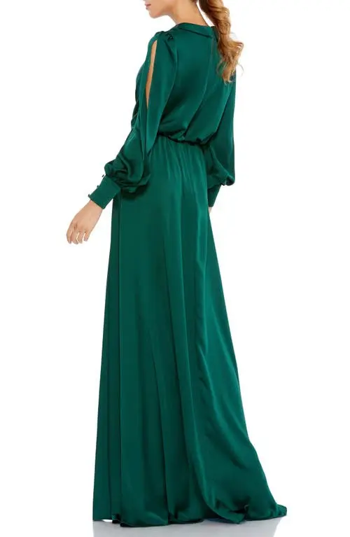 Mac Duggal Satin Maxi Gown With Split Sleeves
