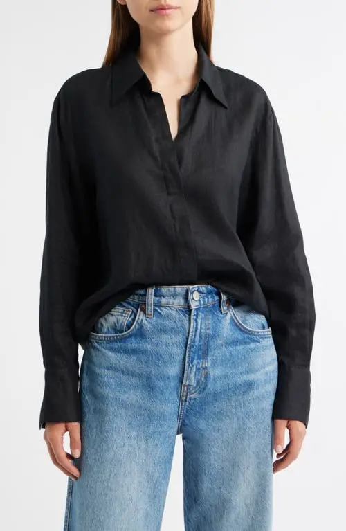 Mango Oversized Linen Shirt - Black