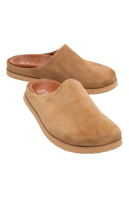 FOREVER & ALWAYS SHOES Space Suede Leather Slide Sandal - Cognac Leather