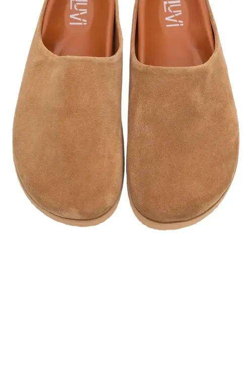FOREVER & ALWAYS SHOES Space Suede Leather Slide Sandal - Cognac Leather