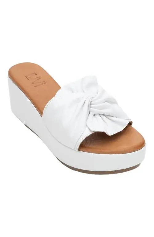 FOREVER & ALWAYS SHOES Syndra Leather Wedge Sandals With Bow - White Leather