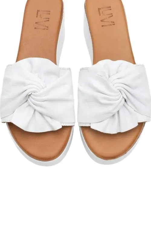 FOREVER & ALWAYS SHOES Syndra Leather Wedge Sandals With Bow - White Leather