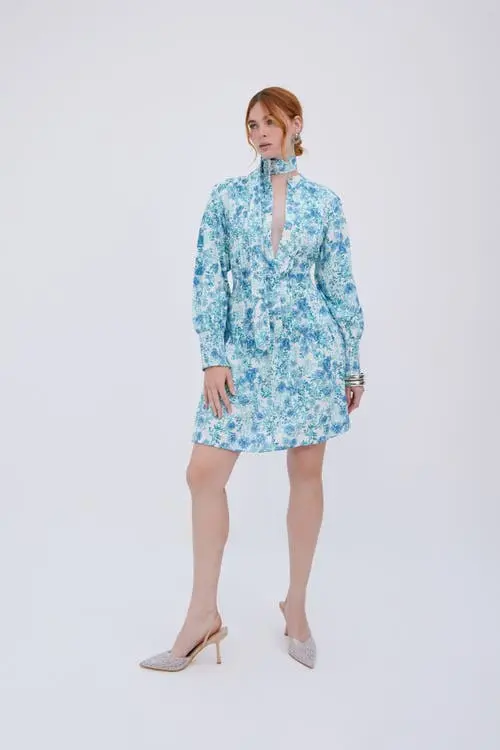 RAISHMA Veronica Floral Print Mini Dress - Blue
