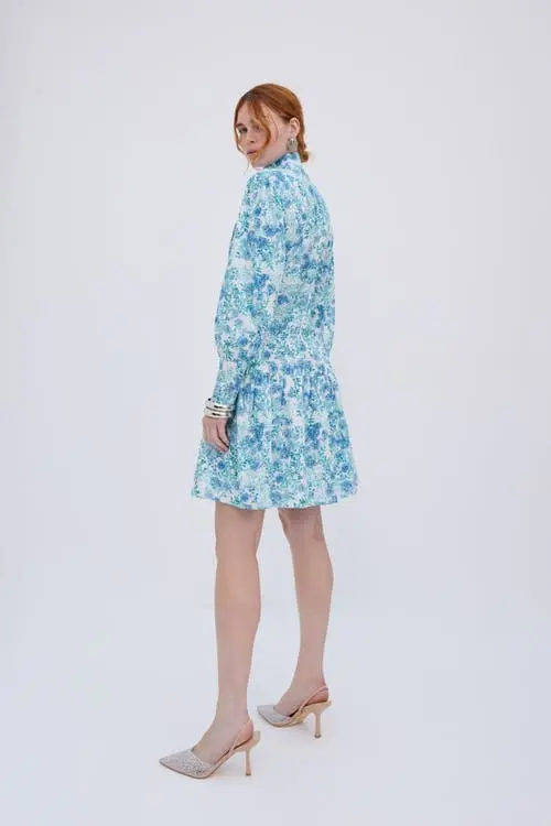 RAISHMA Veronica Floral Print Mini Dress - Blue