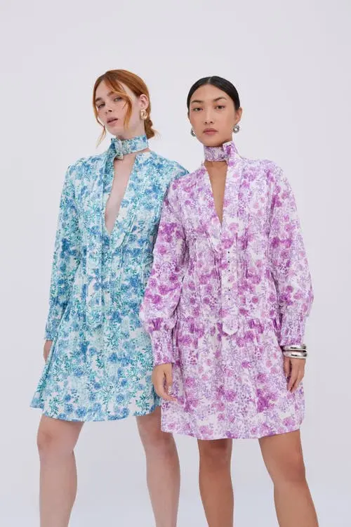 RAISHMA Veronica Floral Print Mini Dress - Blue