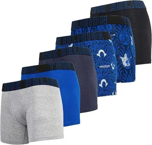 True Religion Boxer Briefs Stretch Underwear Pack Of 6 - Blue