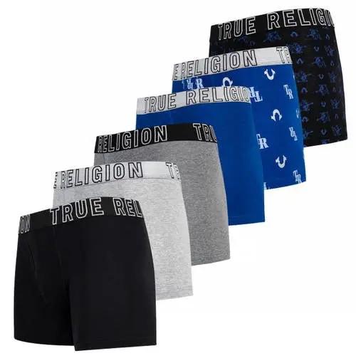 True Religion Boxer Briefs Cotton Stretch Underwear For Pack Of 6 - Blue/black