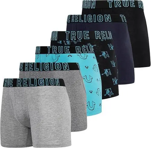 True Religion Boxer Briefs Stretch Underwear Pack Of 6 - Light Blue/grey